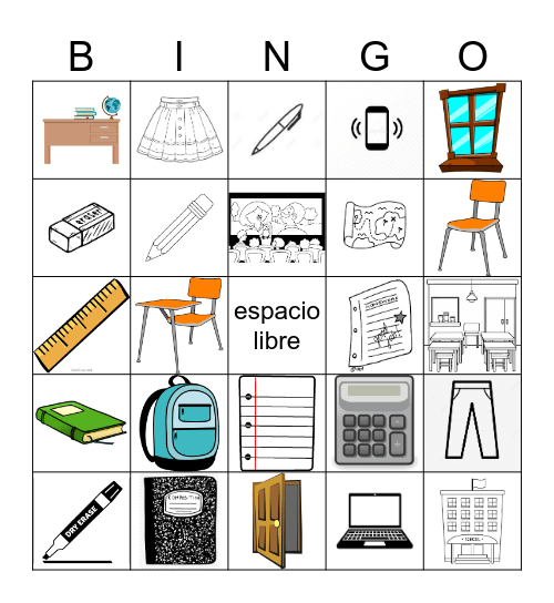 Materiales escolares Bingo Card