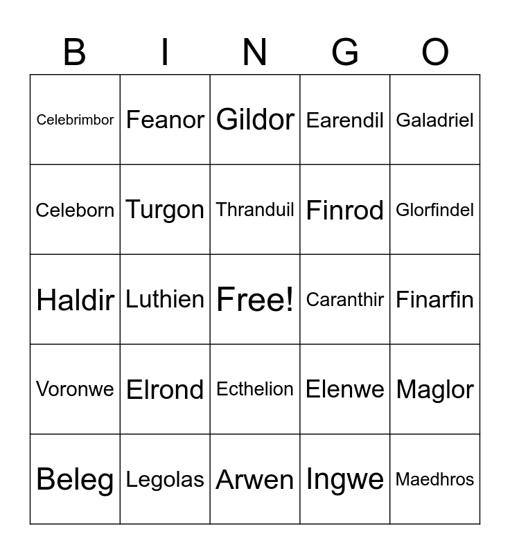 Elves Bingo Card