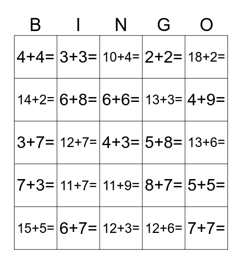 Adding within 20 Bingo Card