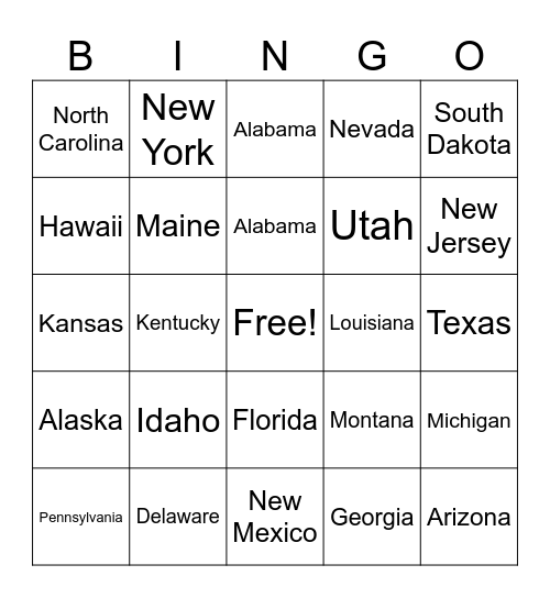 State Bingo Card