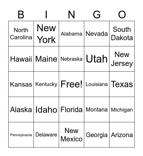 State Bingo Card