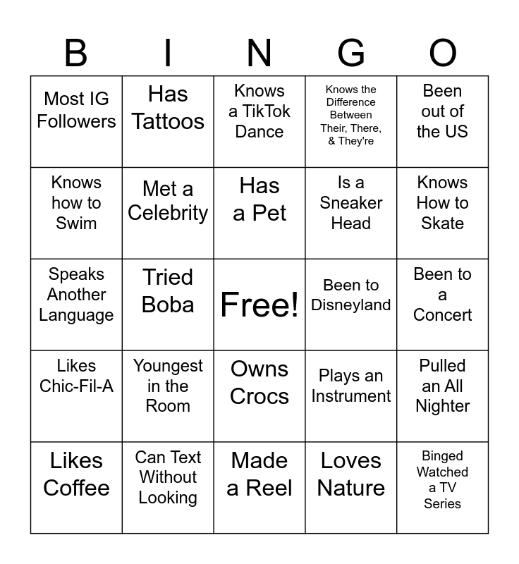 Mingle Bingo Card