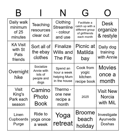 2025 Bingo Goals Bingo Card