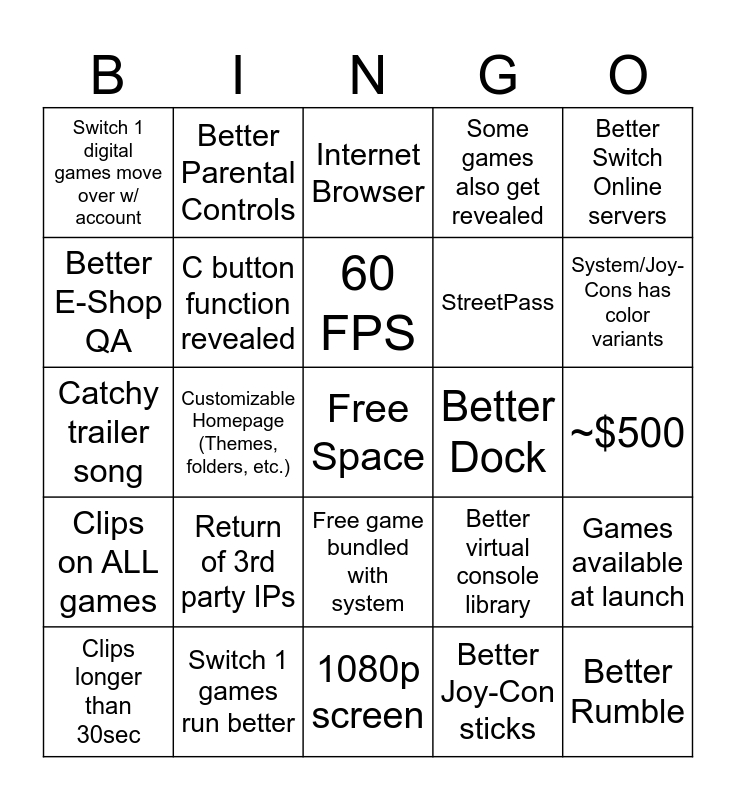 Switch Two Direct bingo Card