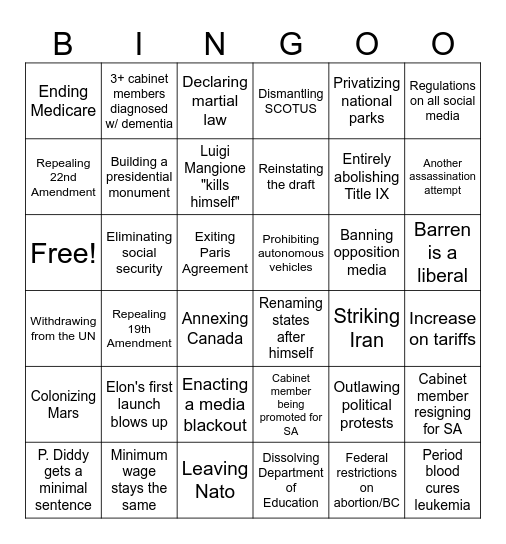 Trump Bingo Card