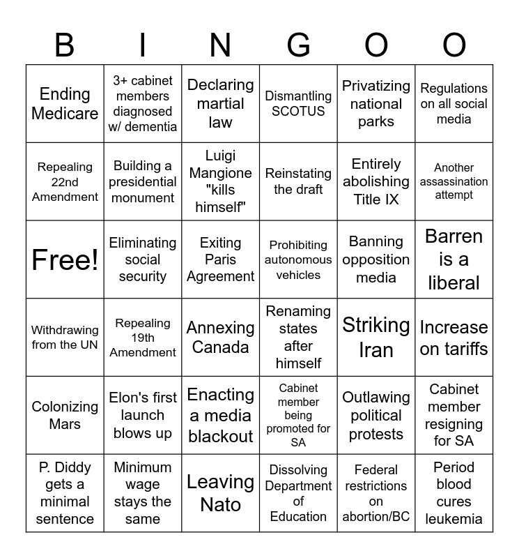 Trump Bingo Card