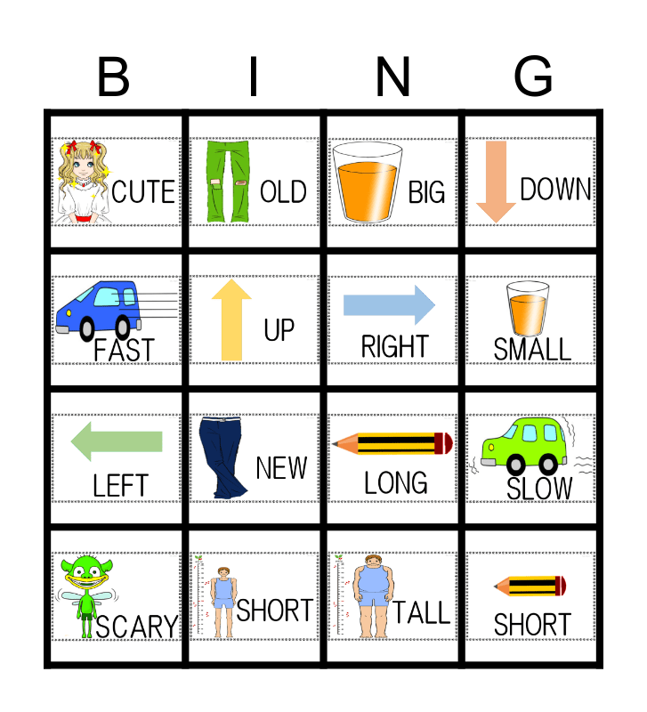Antonyms / Opposite Bingo Card