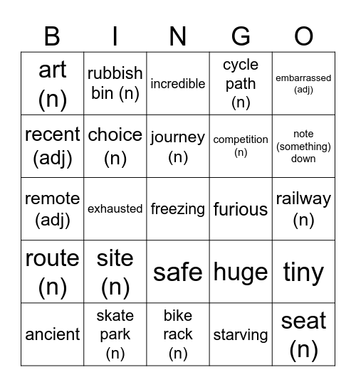 Pre-intermediate, units 1-4 Bingo Card