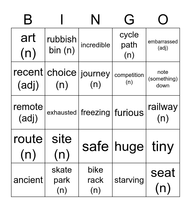 Pre-intermediate, units 1-4 Bingo Card