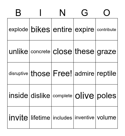 Fundations Level 2 Unit 6 Bingo Card
