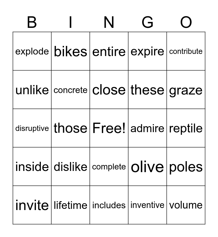 Fundations Level 2 Unit 6 Bingo Card