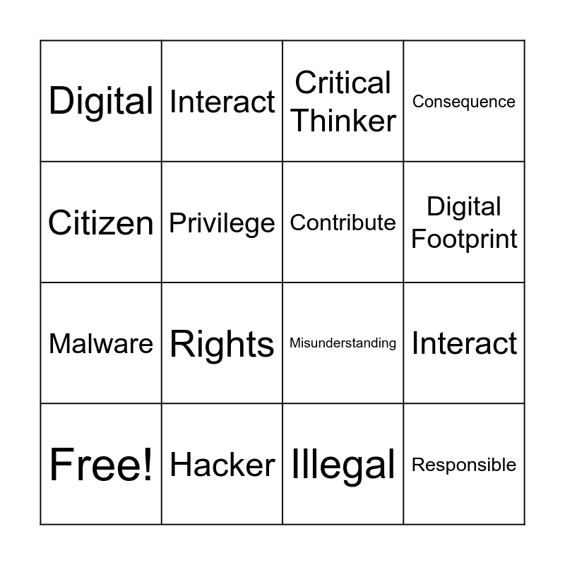 Digital Citizenship Bingo Card
