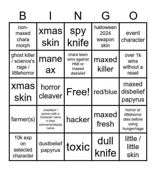 Untitled Bingo Card