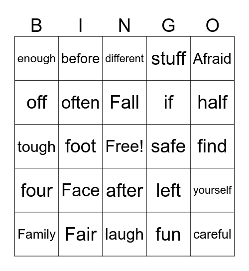 /f/ articulation BINGO Card