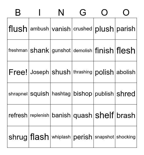 Digraphs SH Bingo Card