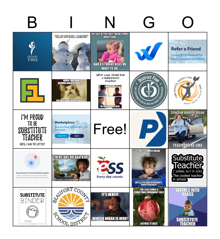 ESS SUBSTITUTE BINGO Card
