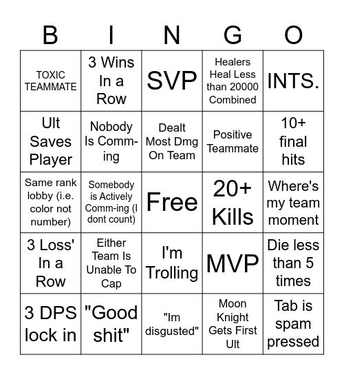 M.RIVALS Bingo Card