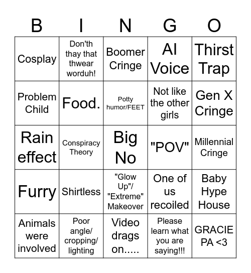 Cringe Comp Bingo #2 Bingo Card