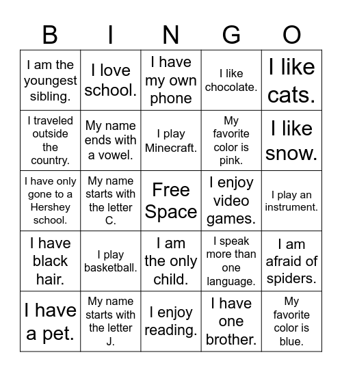 Name Bingo Card Name Bingo Card