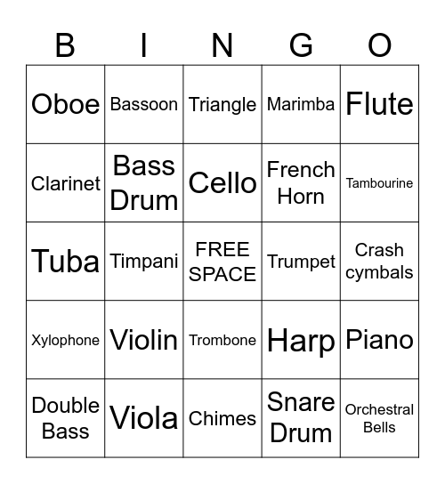 Musical Instrument Bingo Card