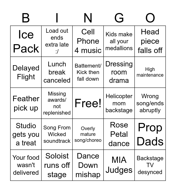 Spotlight Stage Team Bingo Card