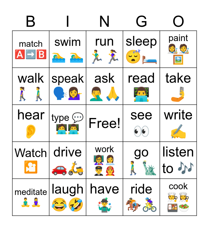 Base form verbs Bingo Card