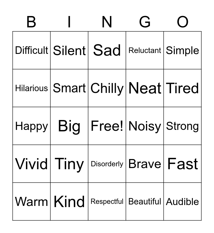 Synonym Bingo Card