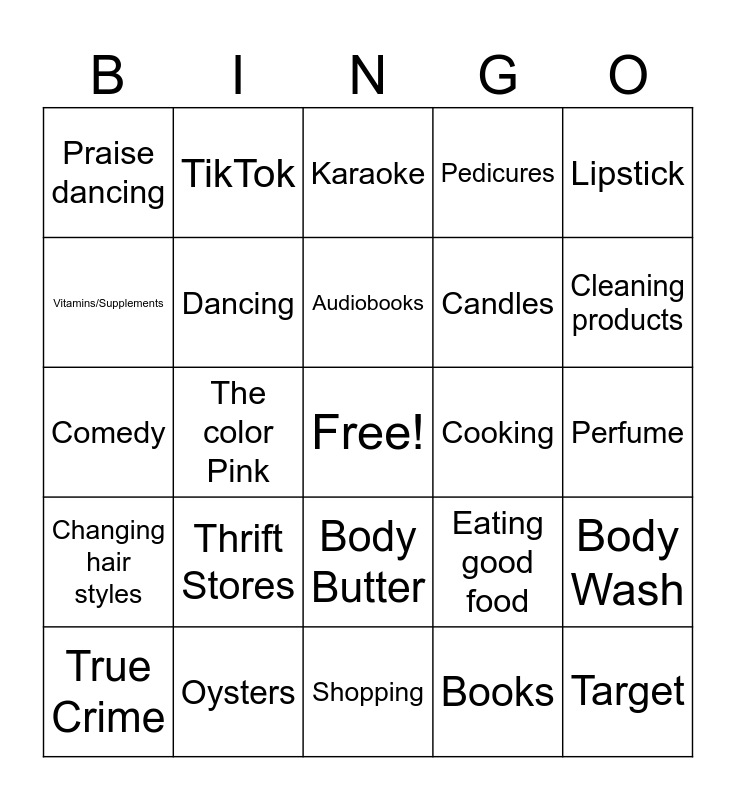 Zina’s Likes Bingo Card