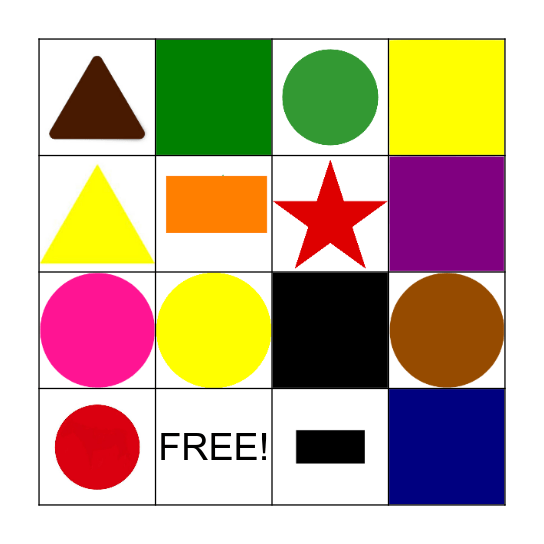 Shapes and Colors Bingo Card