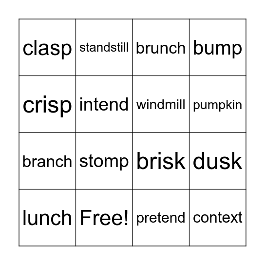 Remaining Ending Blends Bingo Card