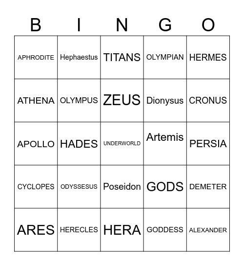 Ancient Greek Bingo Card