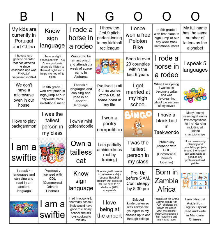 Get to know me Bingo! Bingo Card