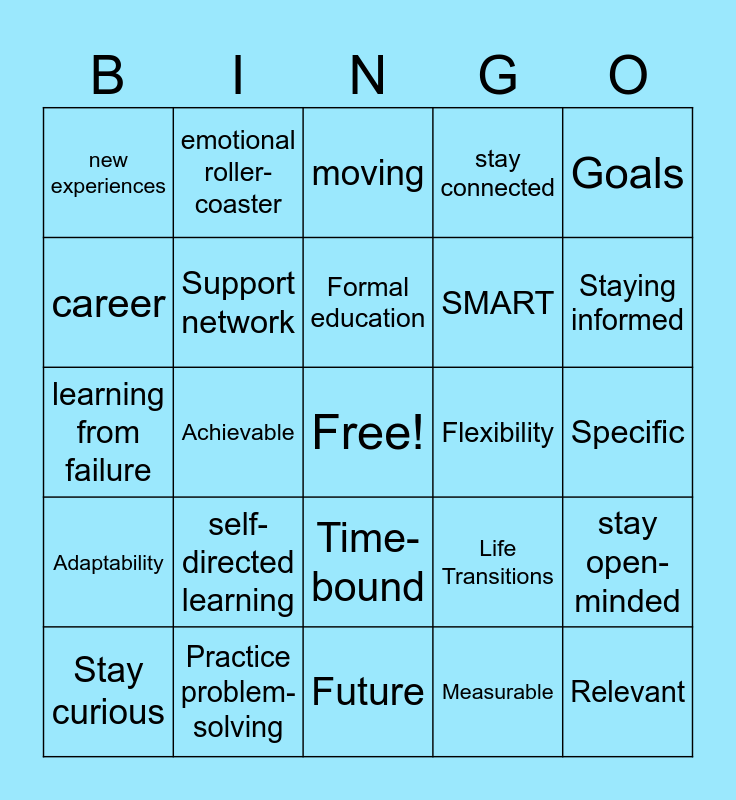 Life Transitions Embracing the Future Bingo Card