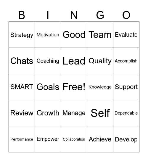 Performance Bingo Card