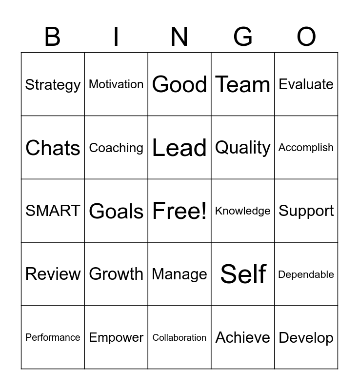Performance Bingo Card