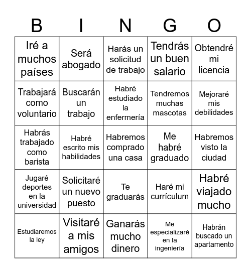 FUTURE / FUTURE PERFECT Bingo Card