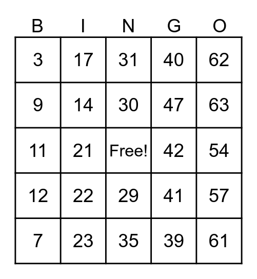 Blue Ribbon Bingo Card