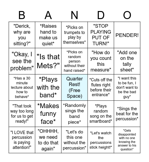 Band Bingo #1 Bingo Card