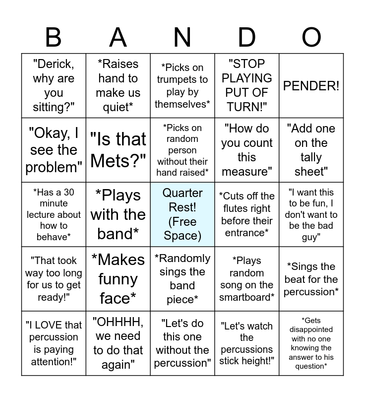 Band Bingo #1 Bingo Card