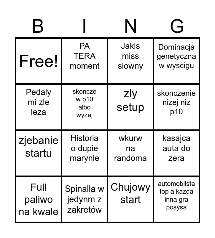 Bingo u wid,a Bingo Card