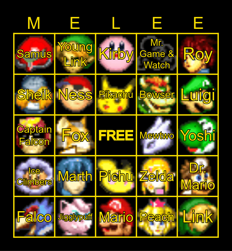 MELEE CHARACTERS Bingo Card