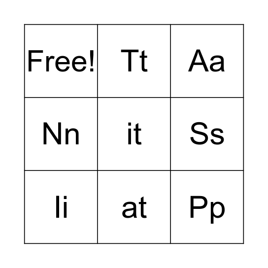 Jolly Phonics Group 1 Bingo Card