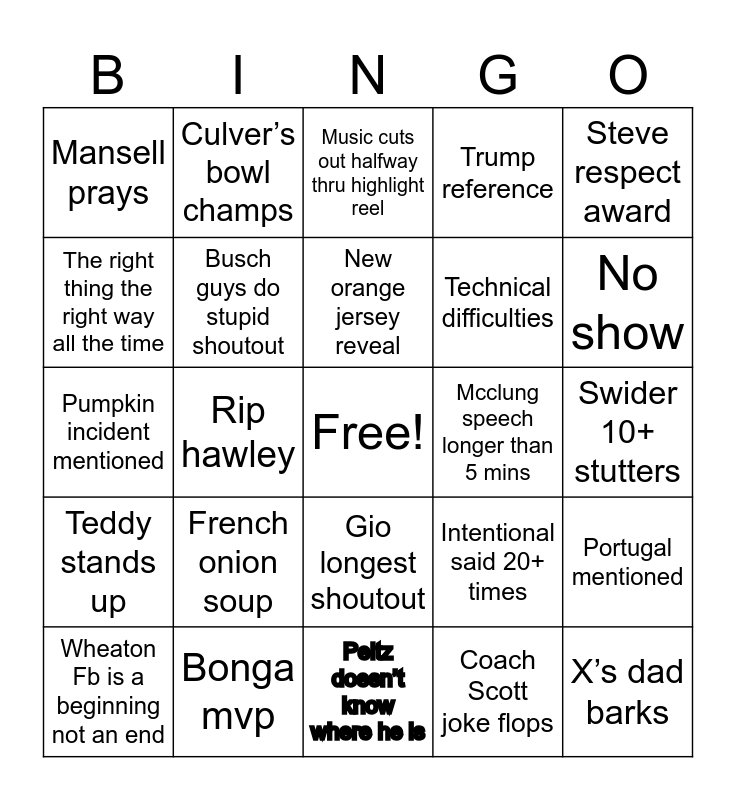 Banquet Bingo Card