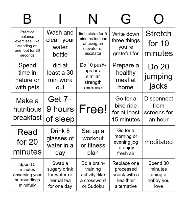 Fit Bingo 2025 Bingo Card