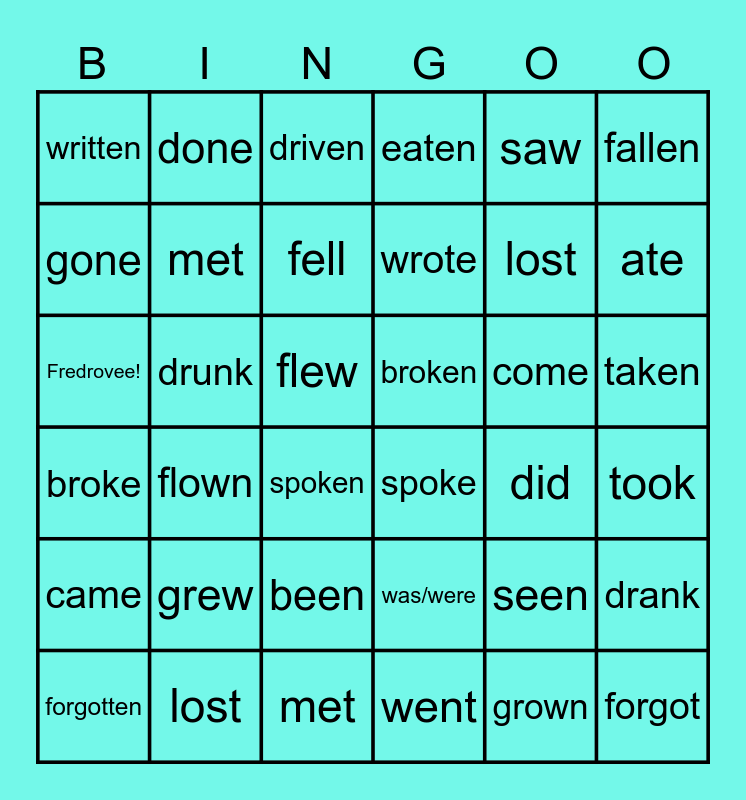 Irregular verbs Bingo Card