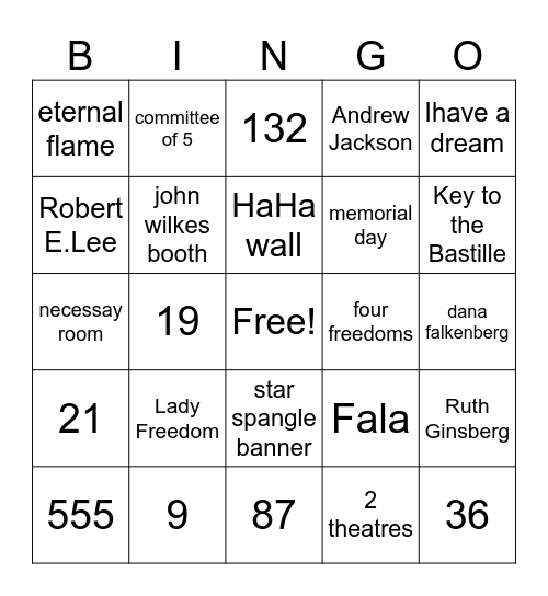 washington DC Bingo Card