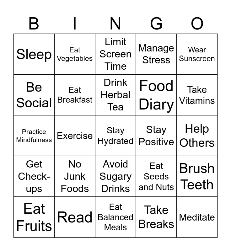 Healthy Bingo Card