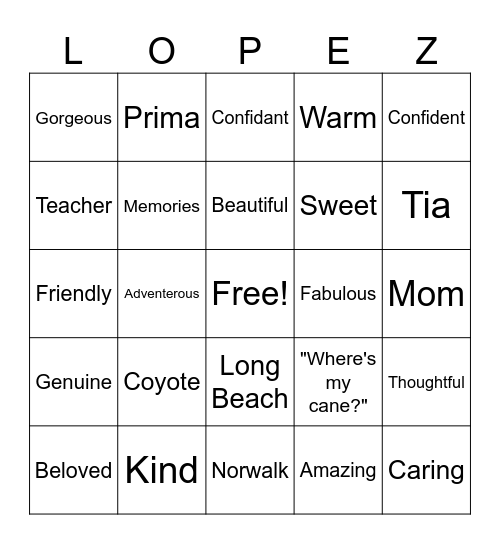 Teresa Bingo Card