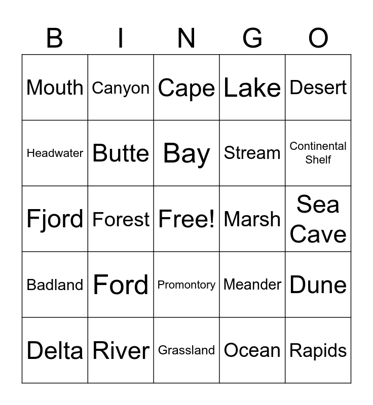Geography Vocabulary Bingo Card