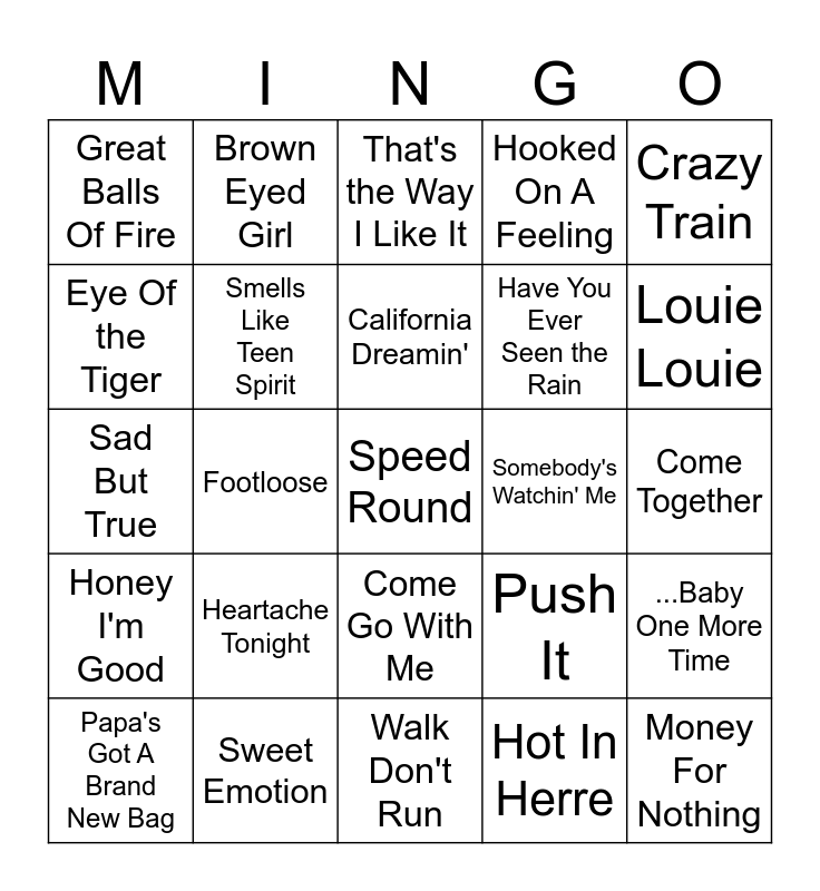 Speed Round Bingo Card